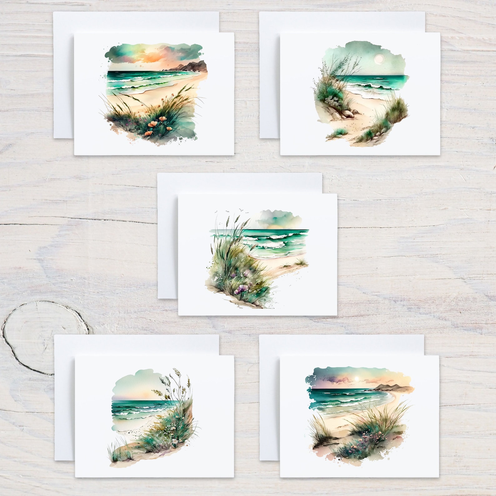 Beach Sunsets Note Cards, Set of 10 Folded Notecards, Nautical Ocean ...