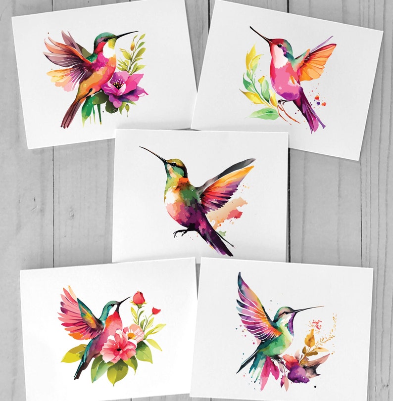 Hummingbirds Variety Note Cards Set, Set of 10 Watercolor Hummingbirds ...