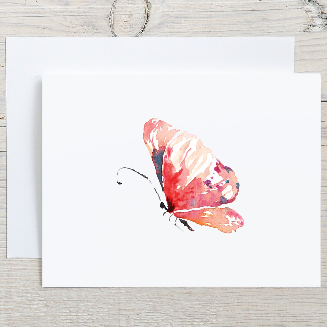 Pink Watercolor Butterfly Note Cards Set, Blank Folded Notecards ...