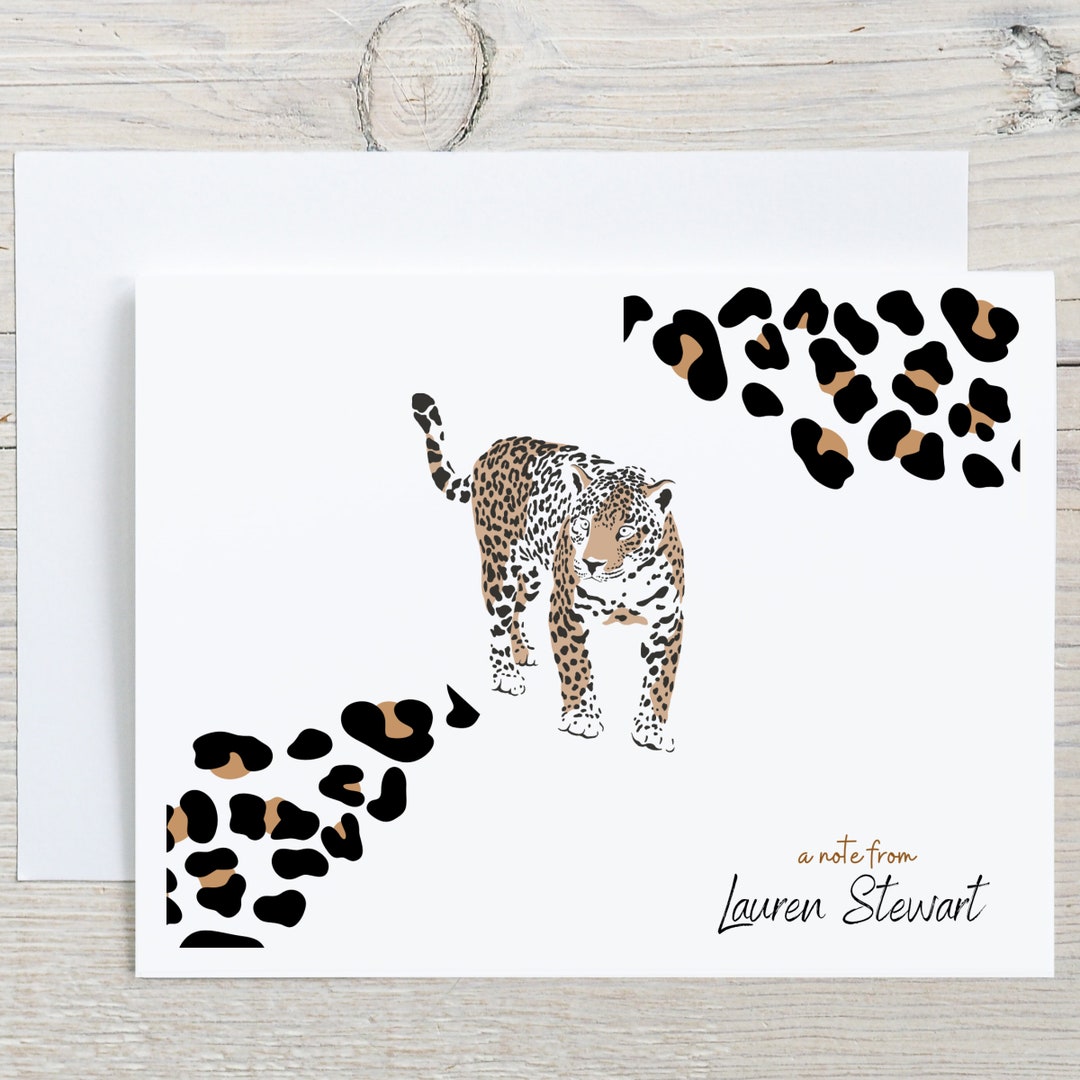 Personalized Leopard Print Note Cards, Folded Notecards, Leopard ...