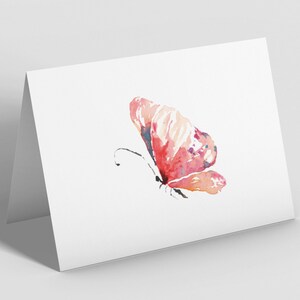 Pink Watercolor Butterfly Note Cards Set, Blank Folded Notecards ...