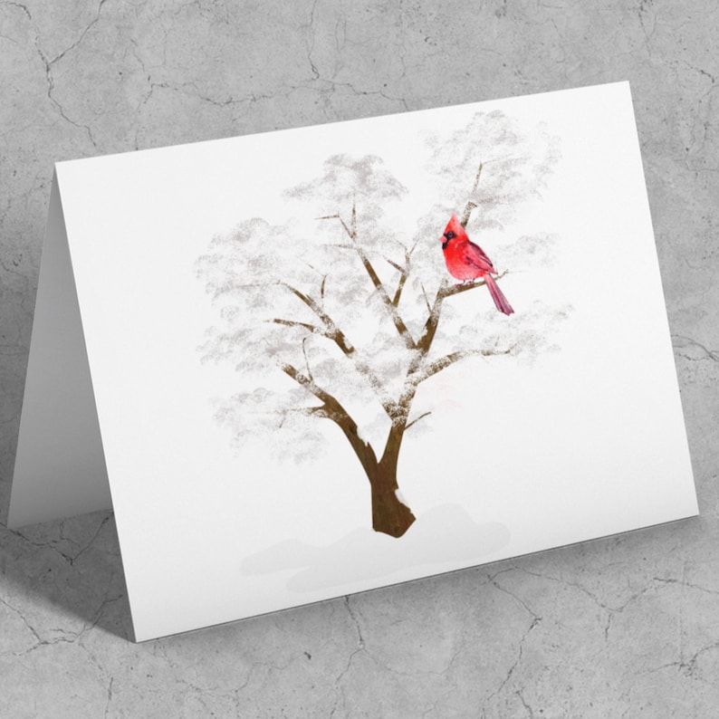 Winter Cardinal Note Cards Stationary Sets, Red Cardinal Bird, Snowy ...
