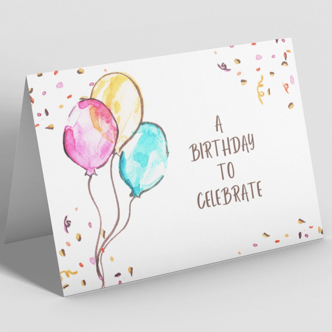 Happy Birthday Greeting Cards Sets, Watercolor Balloons & Confetti ...