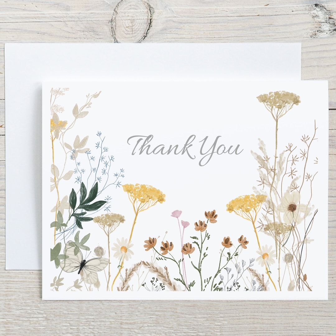 Summer Wildflowers Blank Thank You Cards, Custom Wild Flowers Note ...