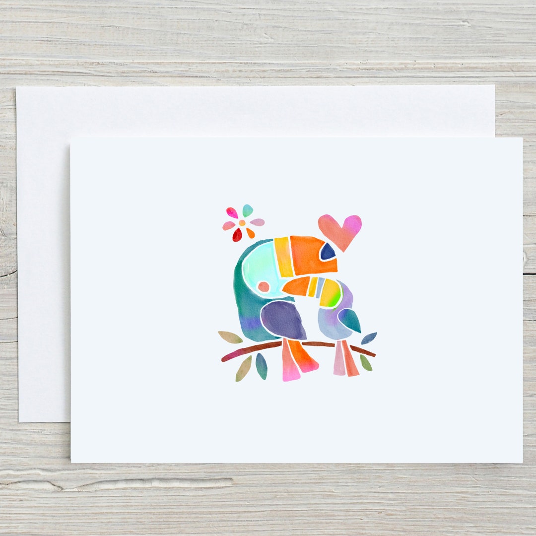 Toucan Birds Flat Note Cards, Notecards, Rainbow Watercolor Birds, Flat ...
