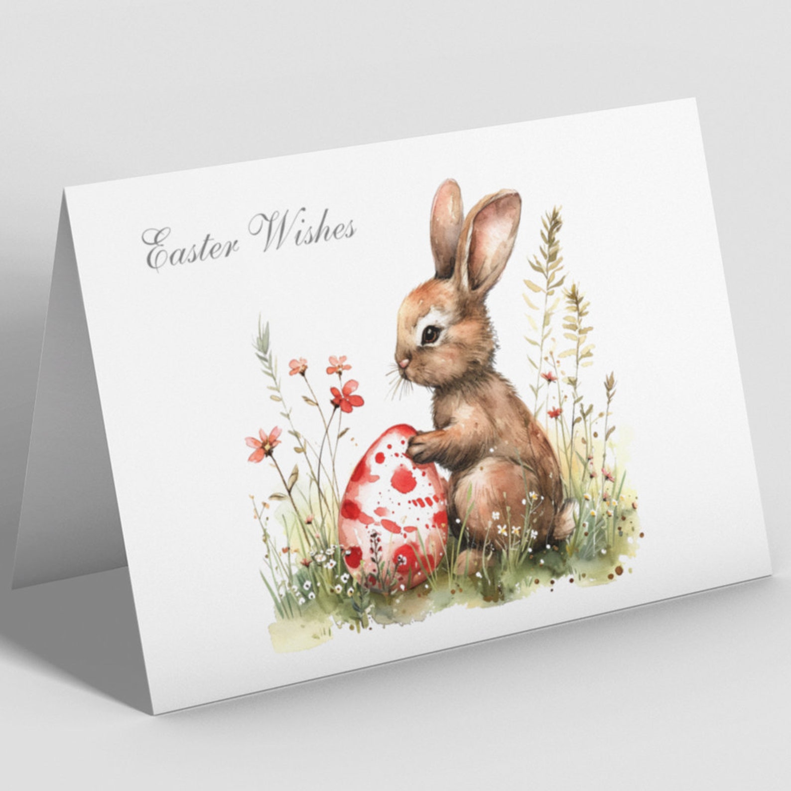 Easter Wishes Bunny, Watercolor Bunny Rabbit Easter Note Cards Set ...