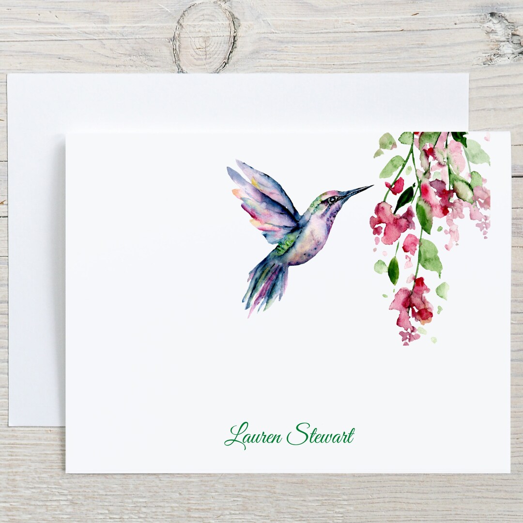 Hummingbird Personalized Note Cards Set, Watercolor Bird Stationery for ...