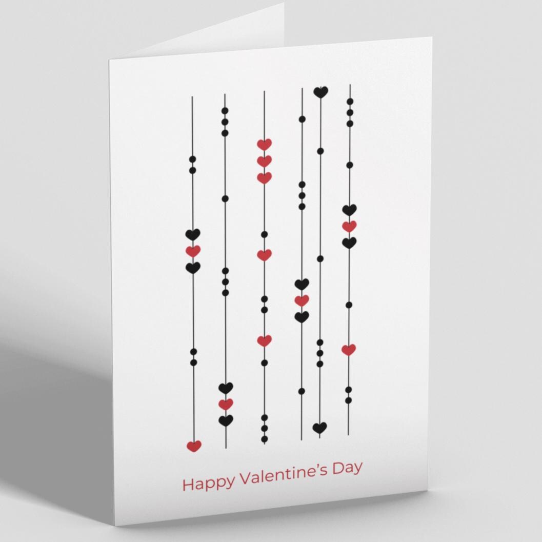Red Black Hearts Modern Valentine Greeting Cards, Watercolor Blank Note ...