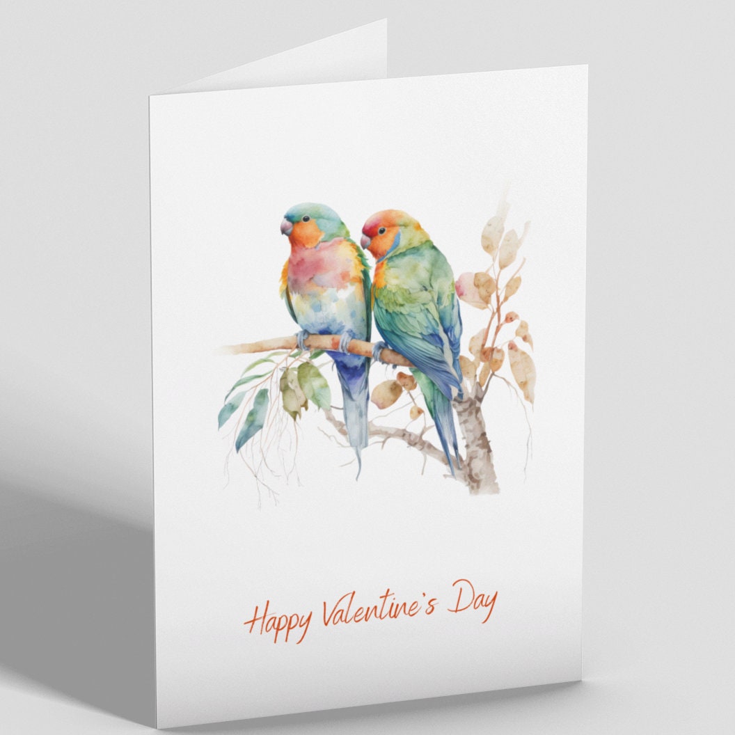 Watercolor Love Birds Valentines Day Greeting Cards, Valentine's Day ...
