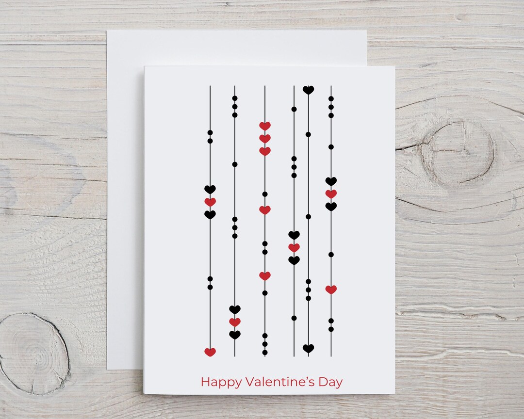 Red Black Hearts Modern Valentine Greeting Cards, Watercolor Blank Note ...