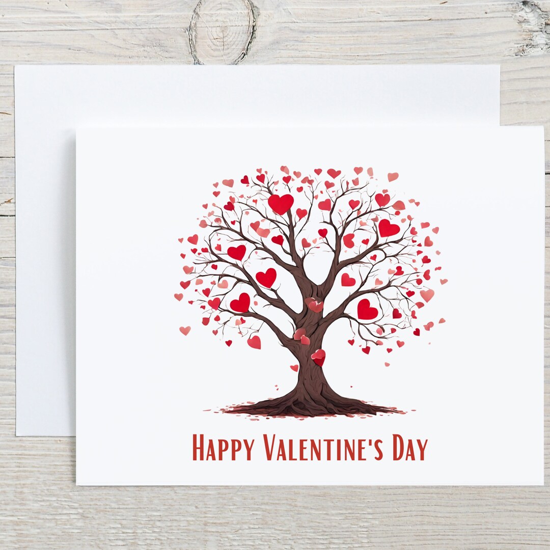 Tree of Hearts Valentine's Day Greeting Cards, Valentine Day Note Card ...