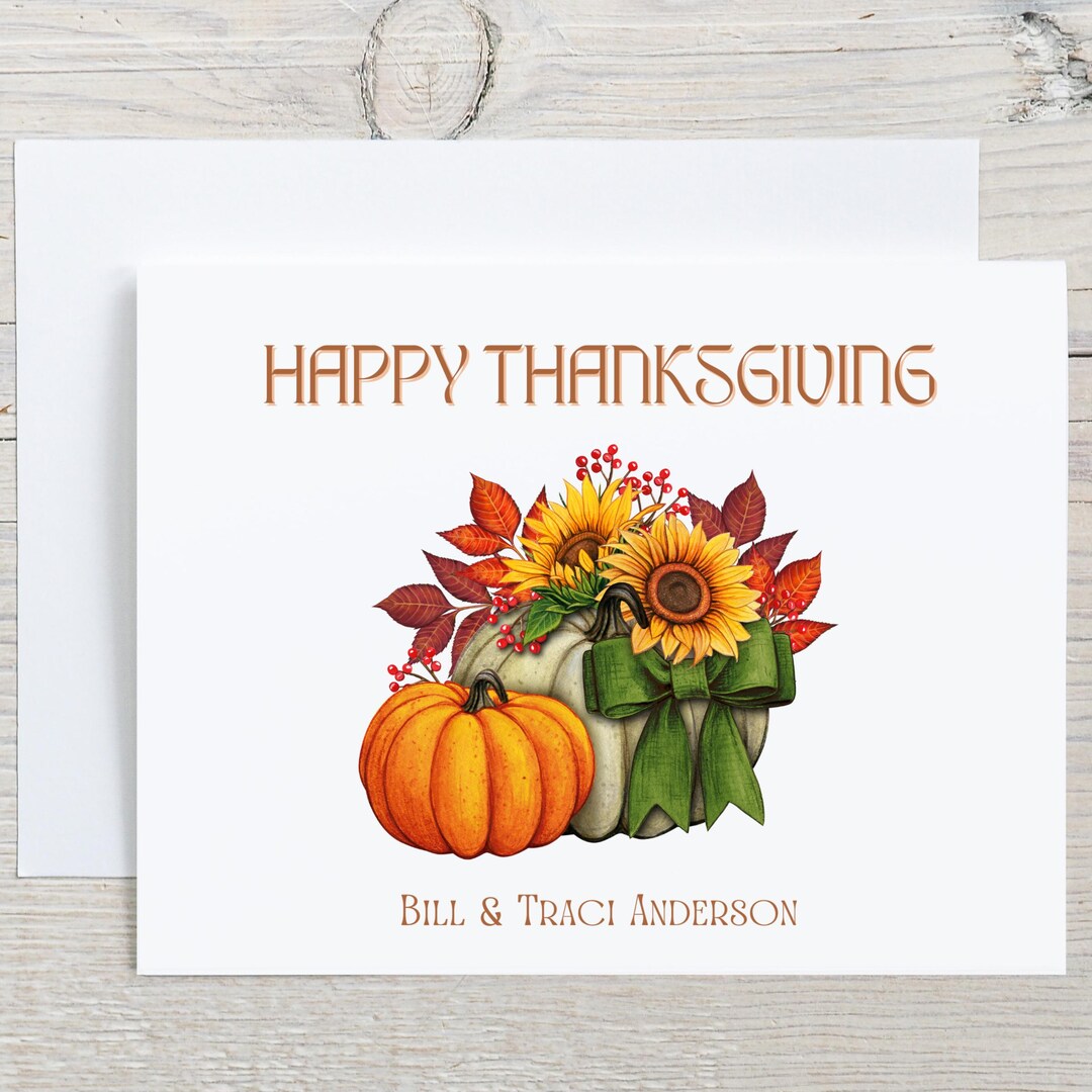 Vintage Thanksgiving Blank Greeting Cards, Personalized Pumpkin ...