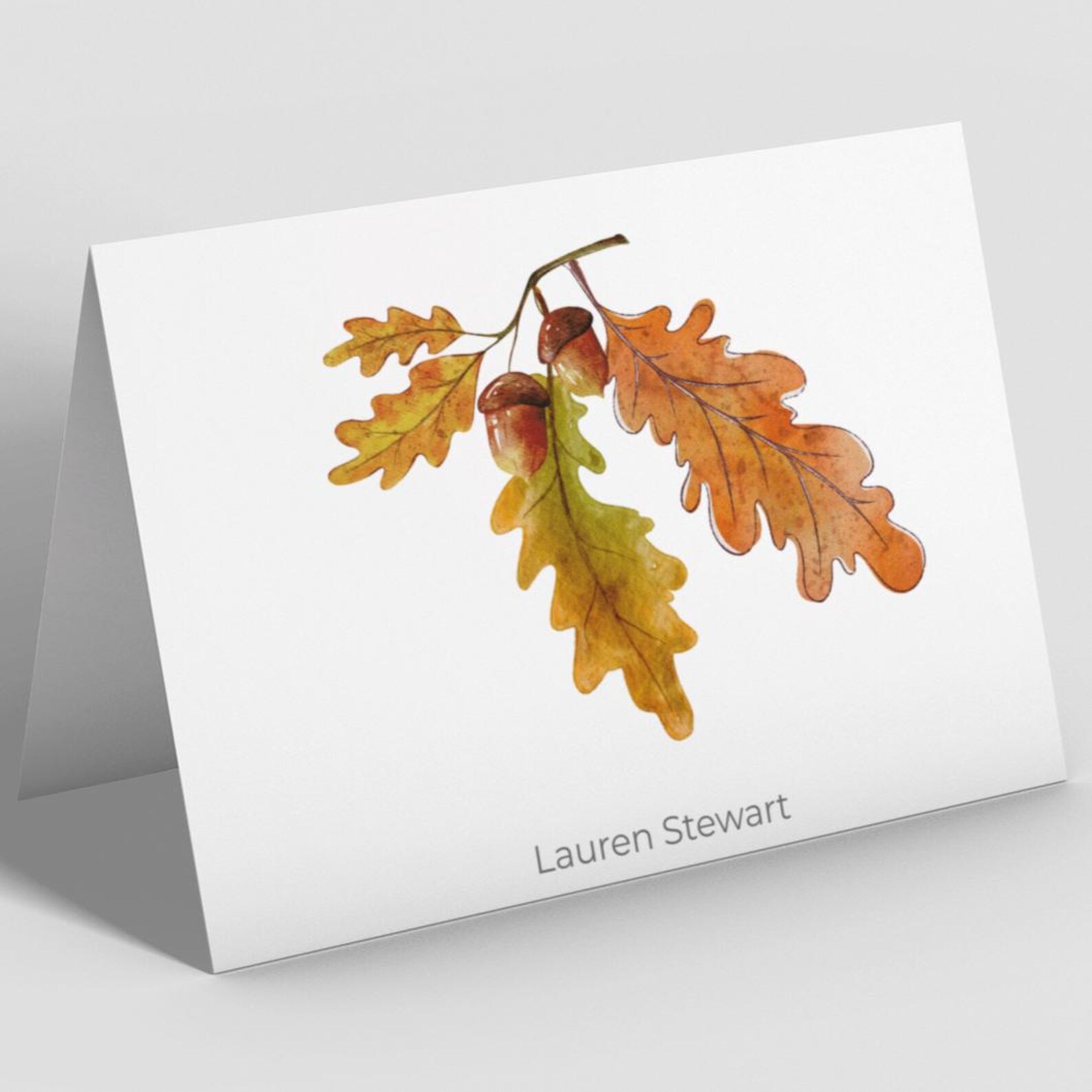 Autumn Leaves Custom Note Cards, Watercolor Acorns and Fall Foliage ...