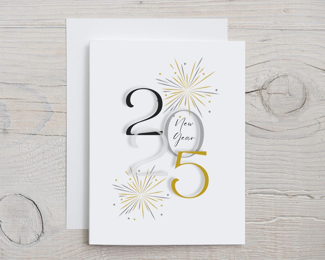 Fireworks 2025 New Years Blank Greeting Cards, Happy New Year Note ...