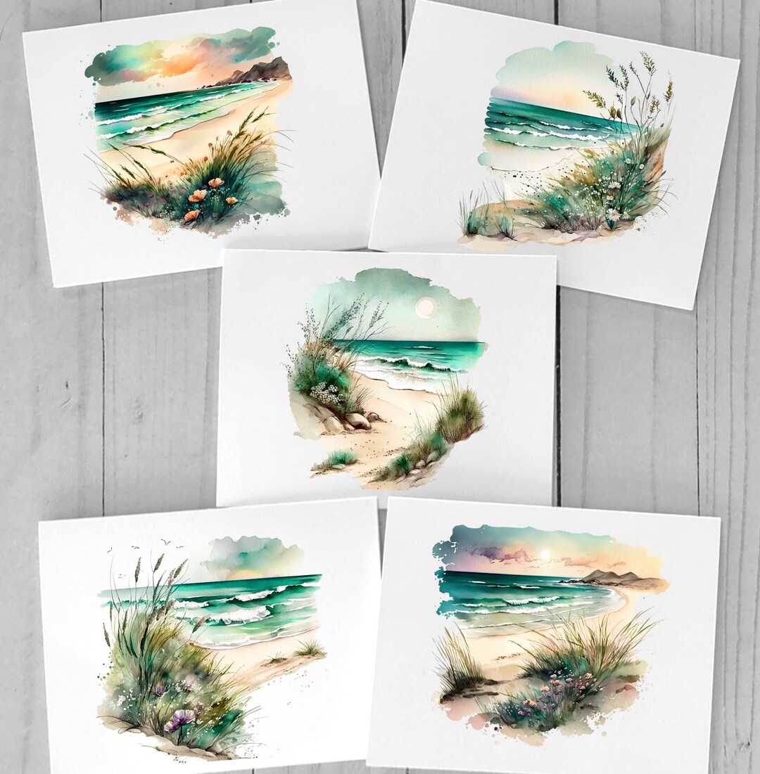 Blank Greeting Cards Watercolor Beach Sunsets, 10 All Occasion ...