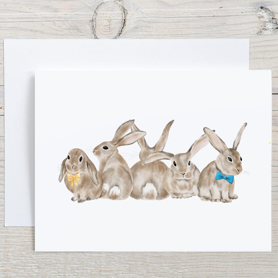 Watercolor 5 Rabbits Note Cards, Easter Cards, Spring Bunnies Notecards ...