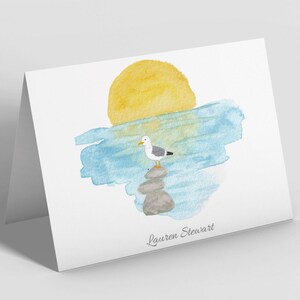 Personalized Seagull Note Cards, Watercolor Ocean Bird Stationery for ...