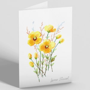 Yellow Summer Flowers Note Cards, Personalized Spring Florals ...