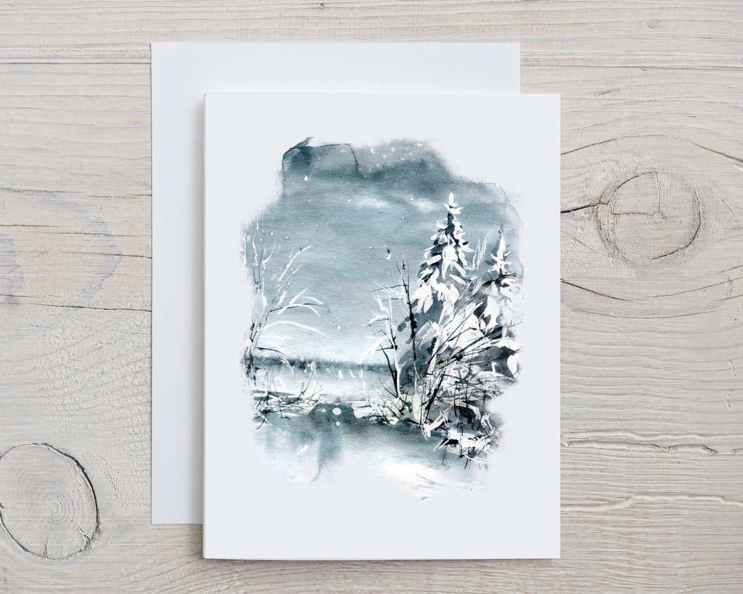 Winter Forest Landscape Blank Greeting Cards, Snowy Scene Personalized ...