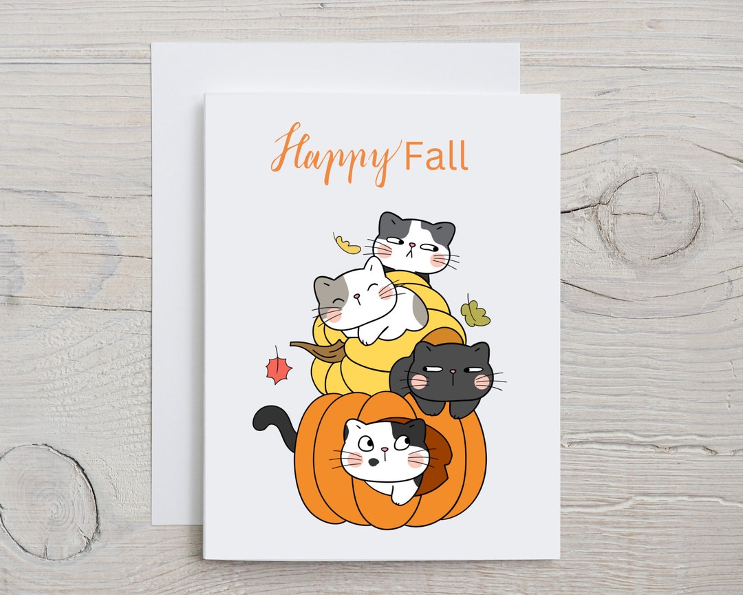Cartoon Cats Happy Fall Note Cards Notecards, Cute Funny Stationary ...