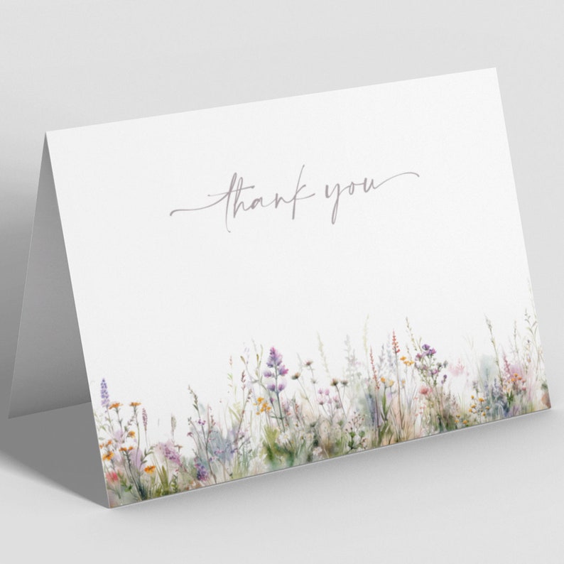 Personalized Meadow Wildflowers Note Cards, Watercolor Wild Flowers ...