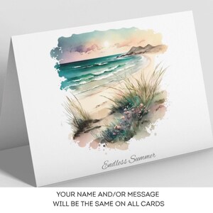 Beach Sunset Custom Note Card Set, Watercolor Ocean Sunsets Stationary ...