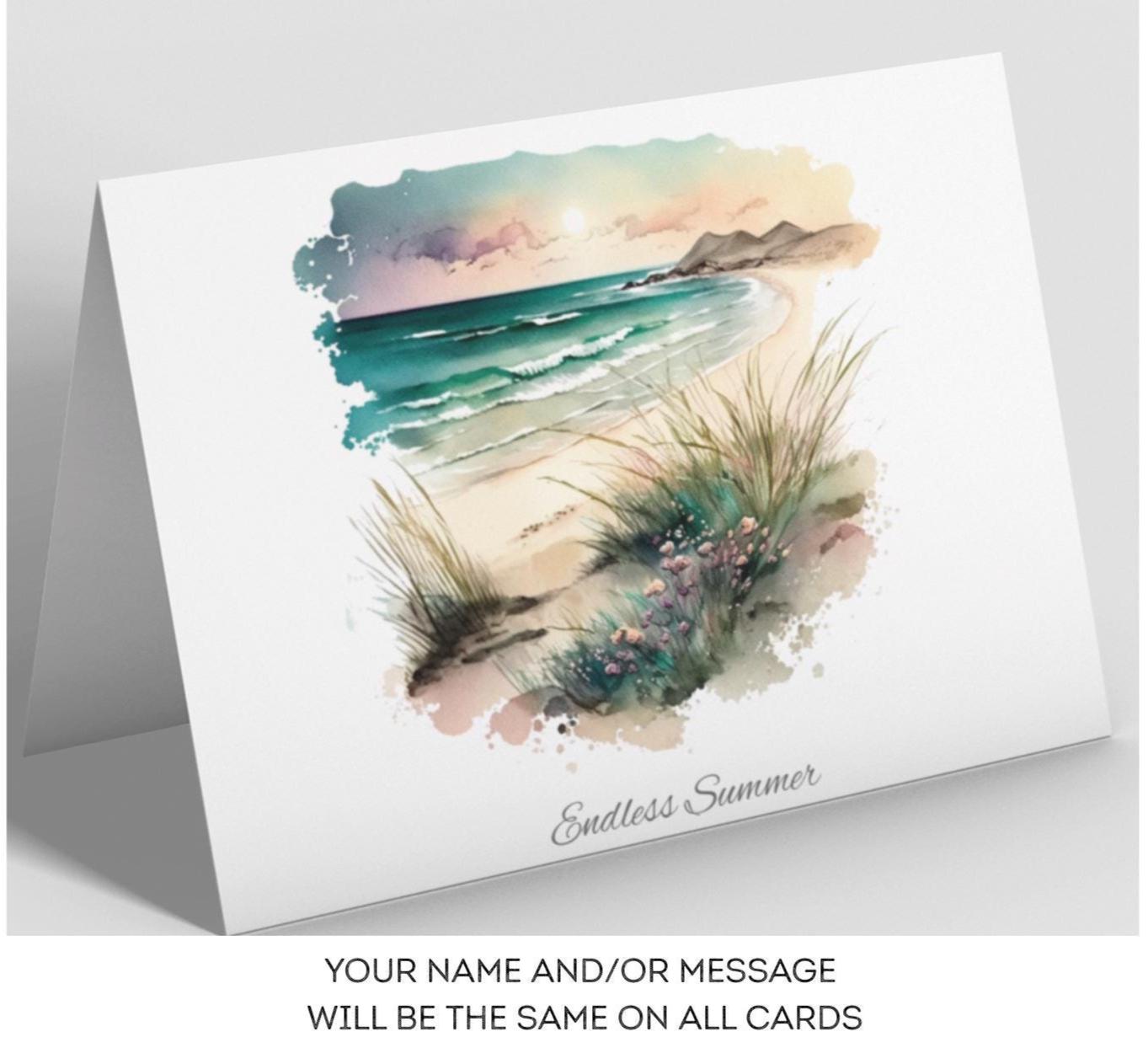 Beach Sunset Custom Note Card Set, Watercolor Ocean Sunsets Stationary ...