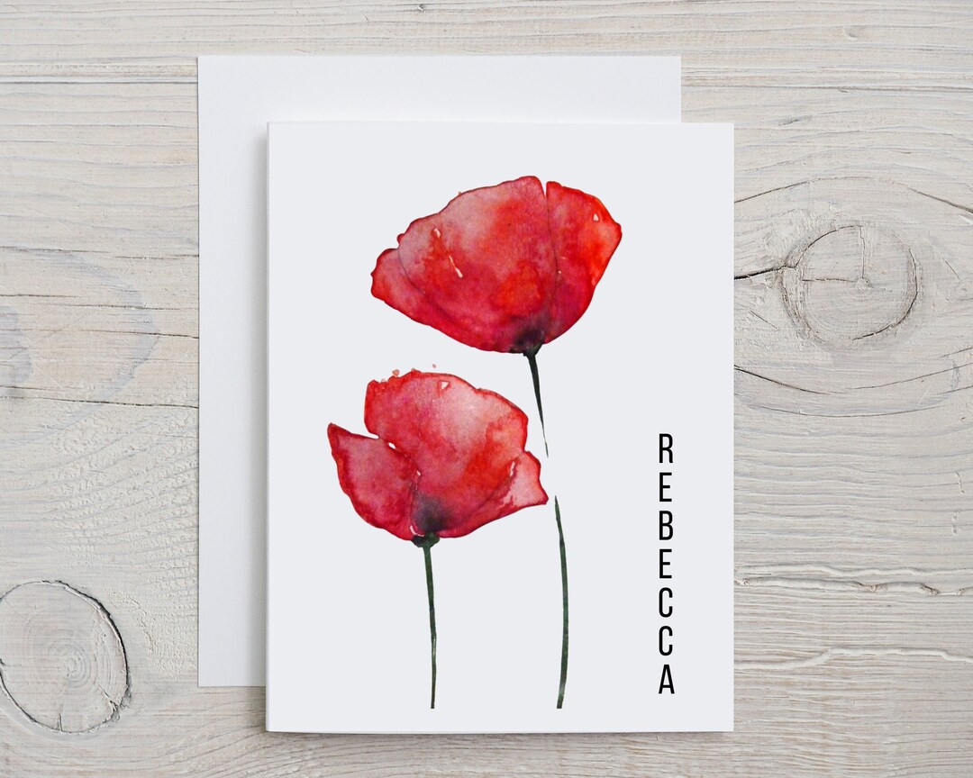 Red Poppy Note Cards, Personalized Poppy Stationary Cards Set, Folded ...