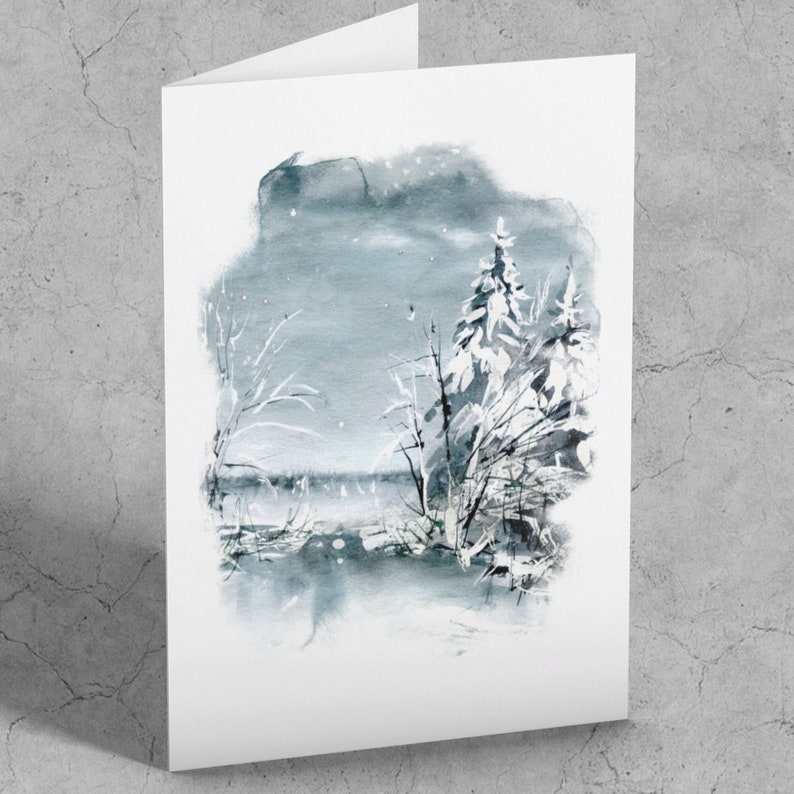 Winter Forest Watercolor Landscape, Personalized Note Cards Stationary ...