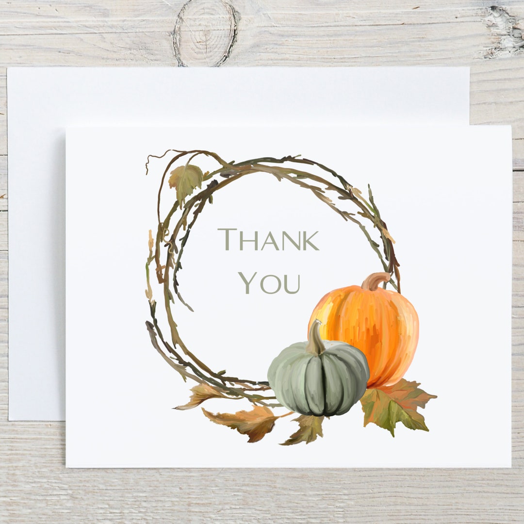 Autumn Fall Leaves Custom Thank You Note Cards, Harvest Pumpkins Vine ...