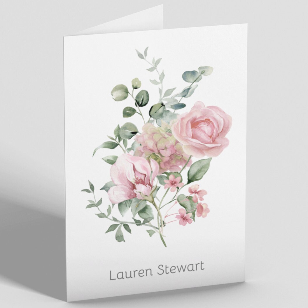 Pink Roses Hydrangeas Folded Note Cards, Summer Flowers Florals ...