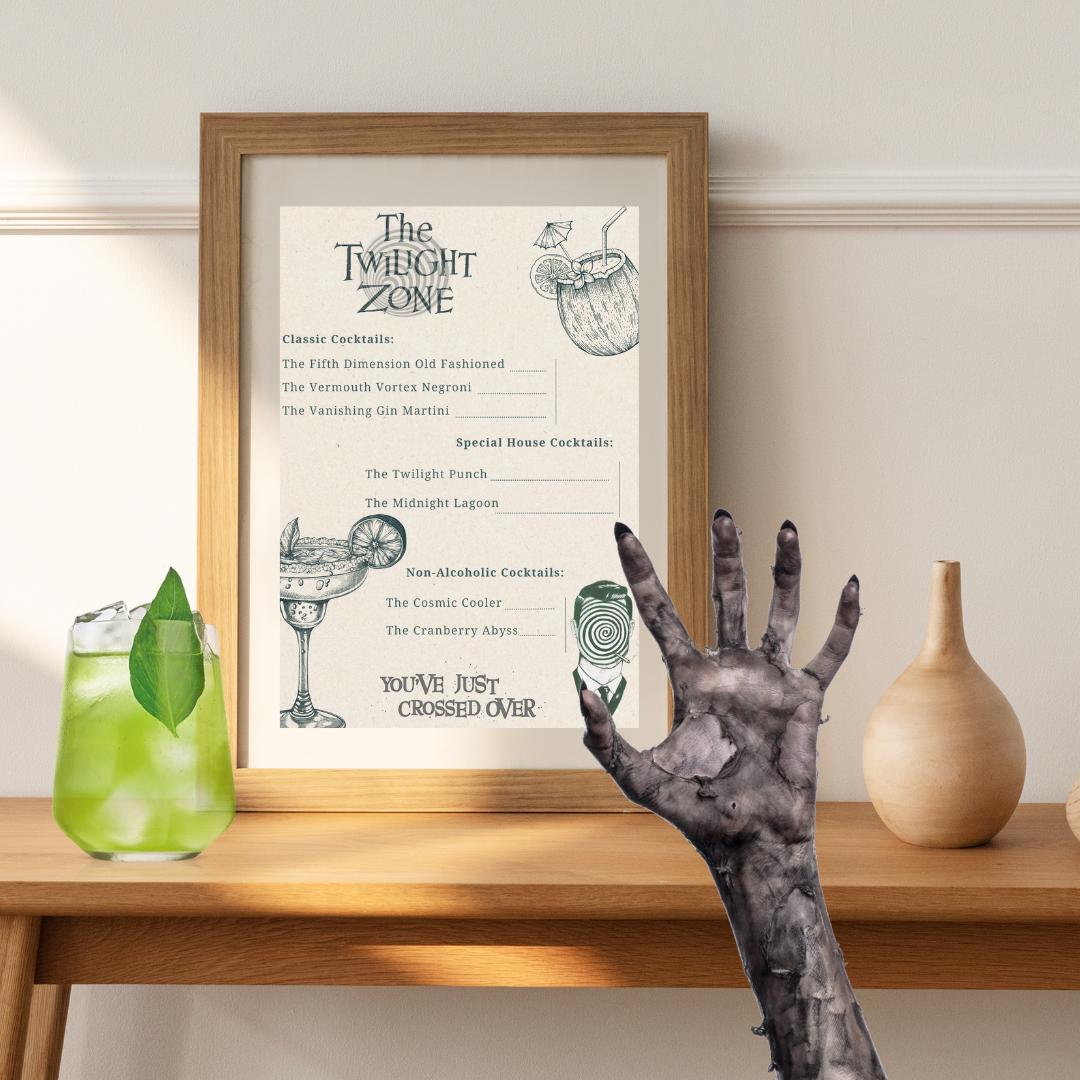 Twilight Zone Halloween Drinks Menu, Spooky Cocktail Bar Sign Template ...