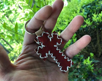 Cross Leather Keychain - Etsy