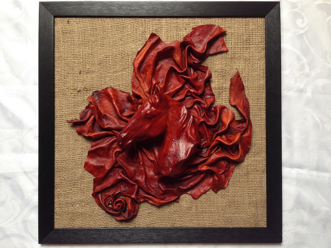 Leather Art Sculpture With Frame, American Horse, Handmade, Genuine ...