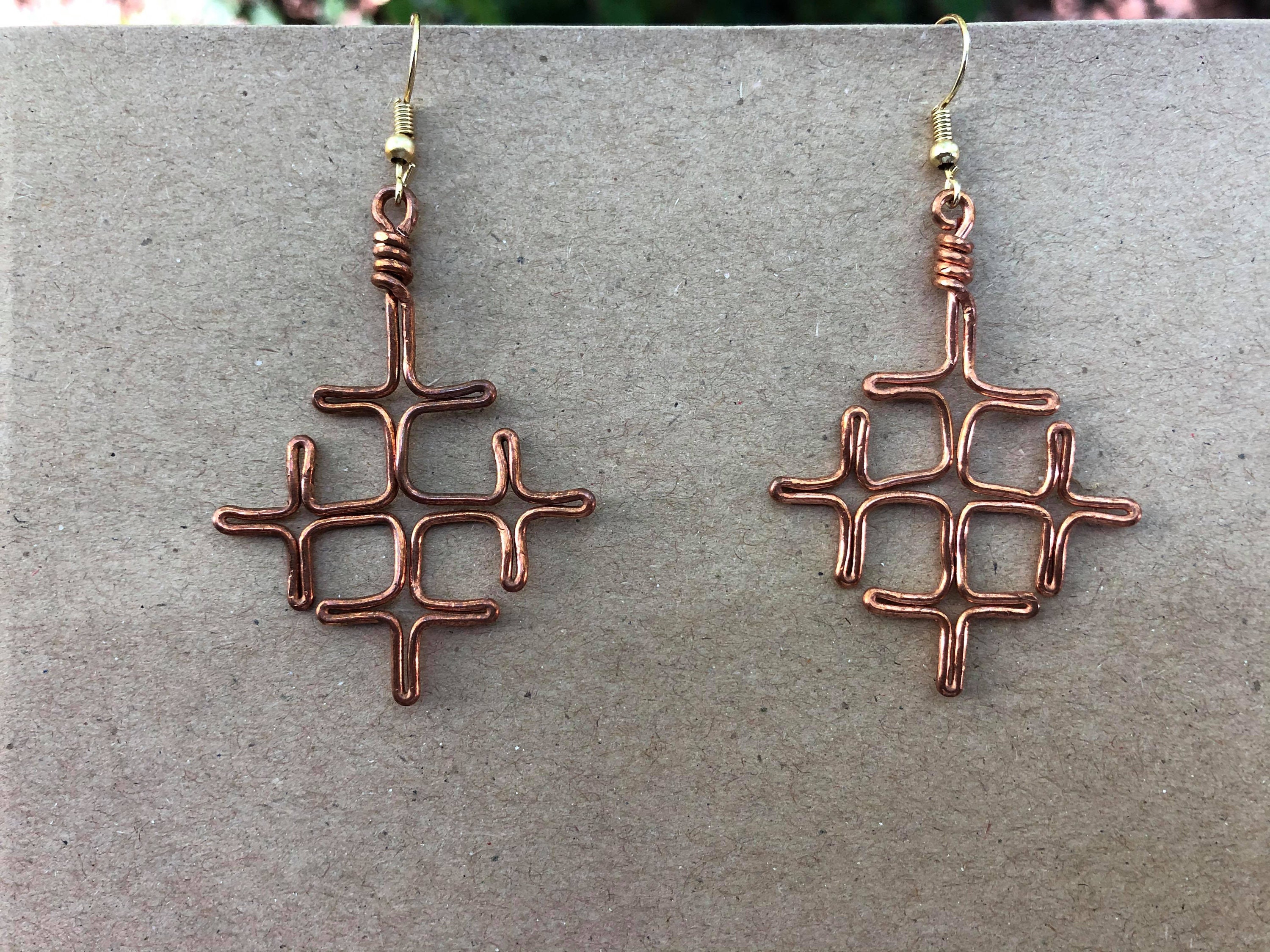 Copper Wire Earring, Coptic Cross, Wire Art Jewelry - Etsy