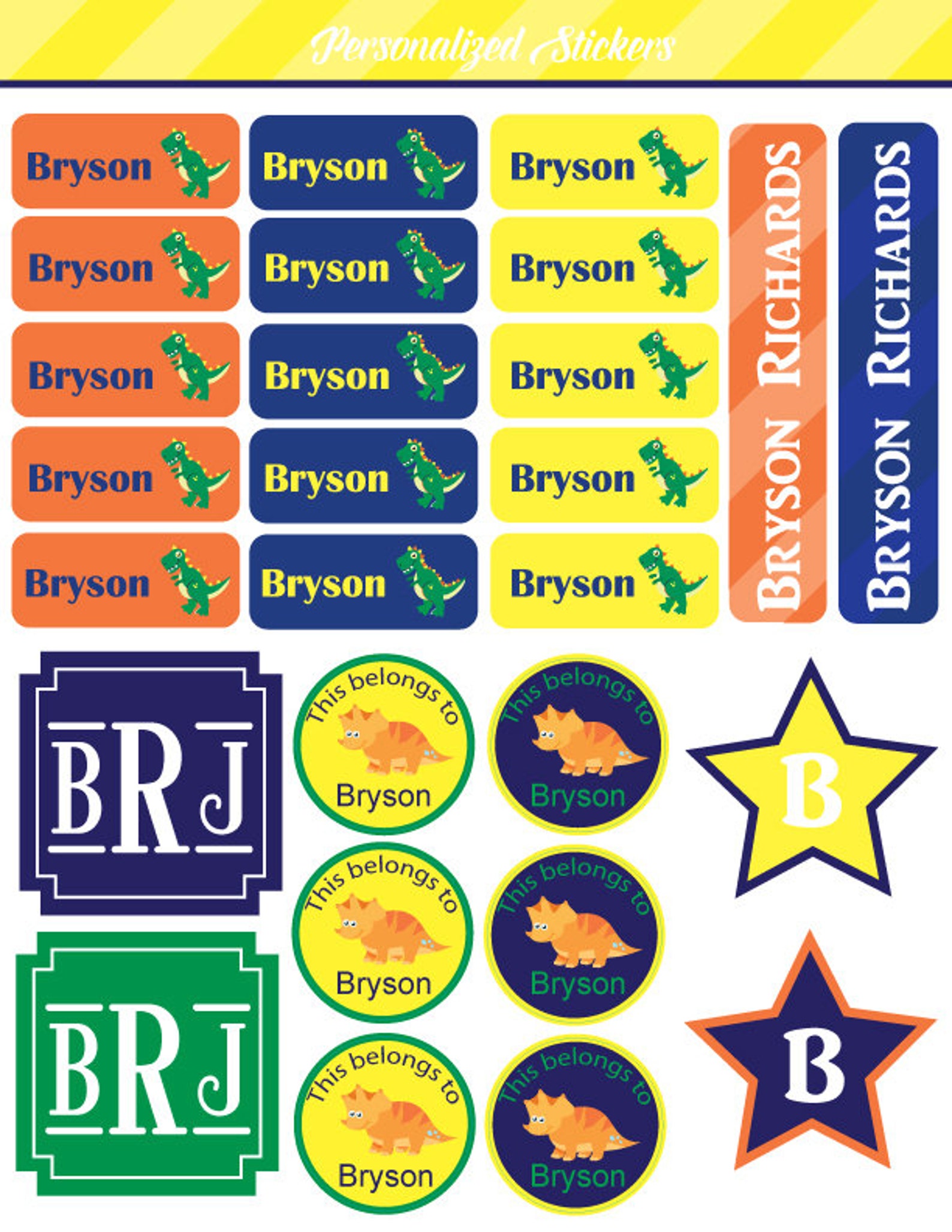 Personalized Waterproof Labels-dinosaur - Etsy UK