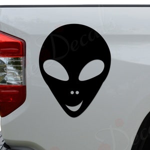Alien Head Smiling Smirking Spaceship UFO Die Cut Vinyl Decal Sticker ...