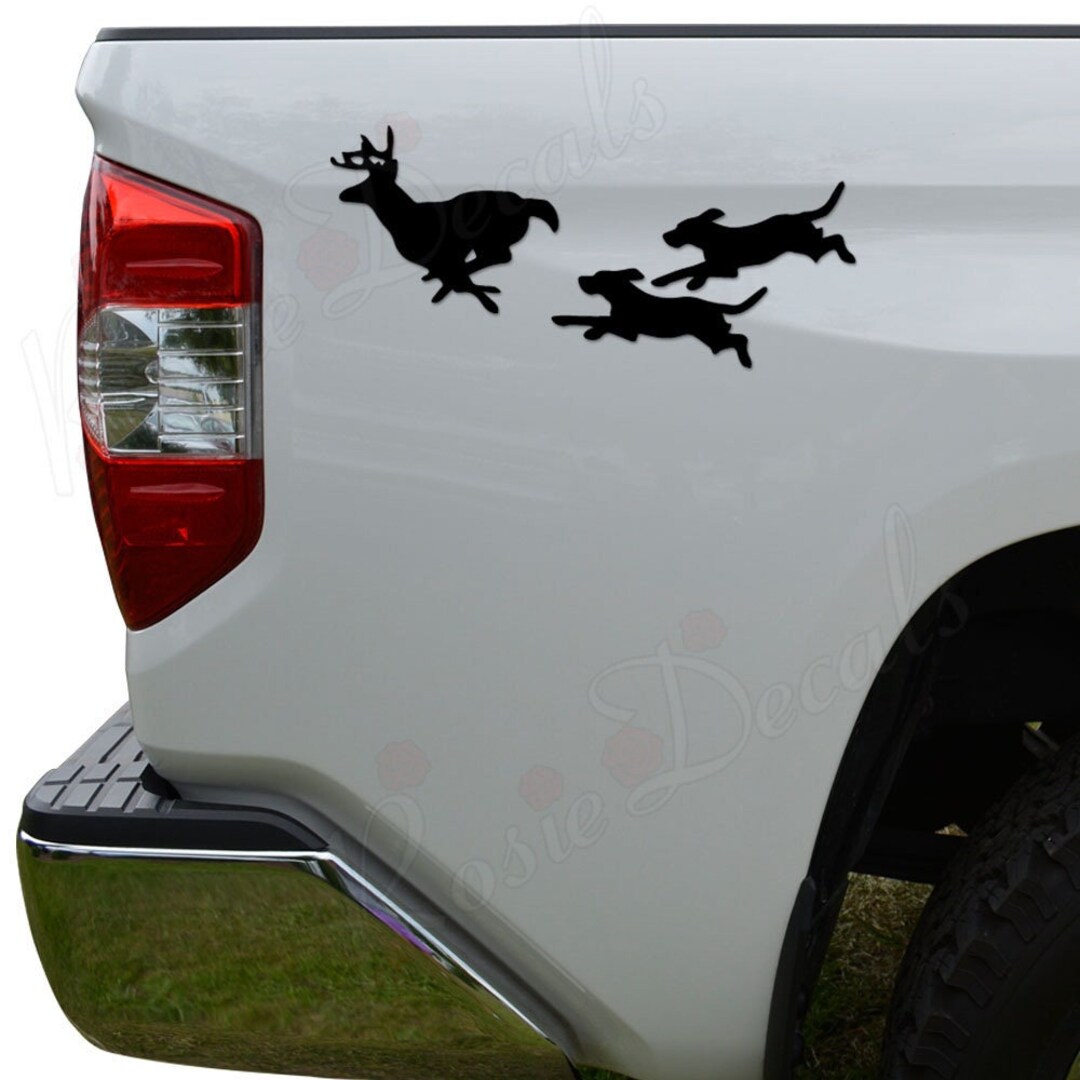 Dog Chasing Deer Buck Hunting Die Cut Vinyl Decal Sticker for Car Truck ...
