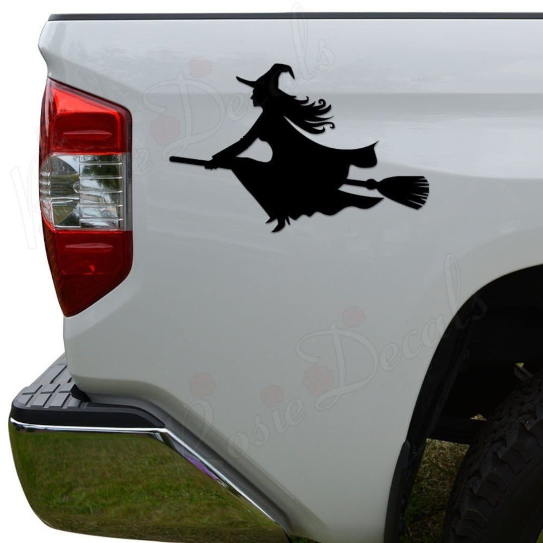 Witch Flying Broomstick Halloween Cat Die Cut Vinyl Decal Sticker For