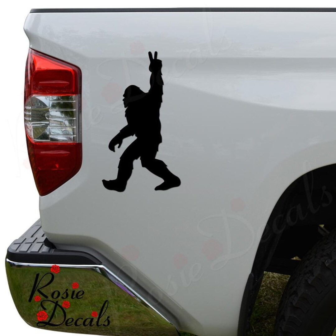 Bigfoot Walking Holding Peace Sign Sasquatch Yeti Die Cut Vinyl Decal ...