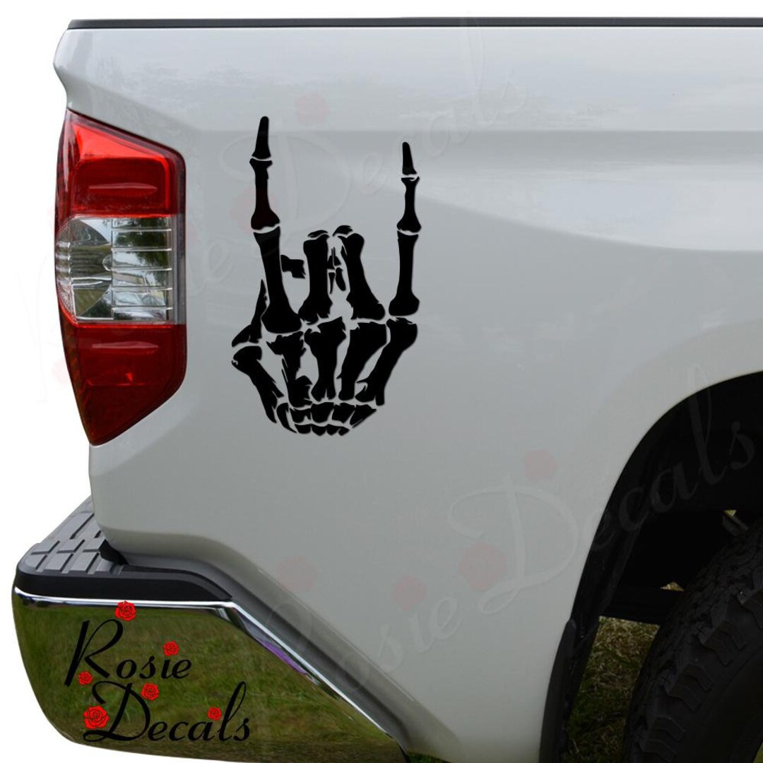 Skeleton Hand Sign Bones Rock on Die Cut Vinyl Decal Sticker for Car ...