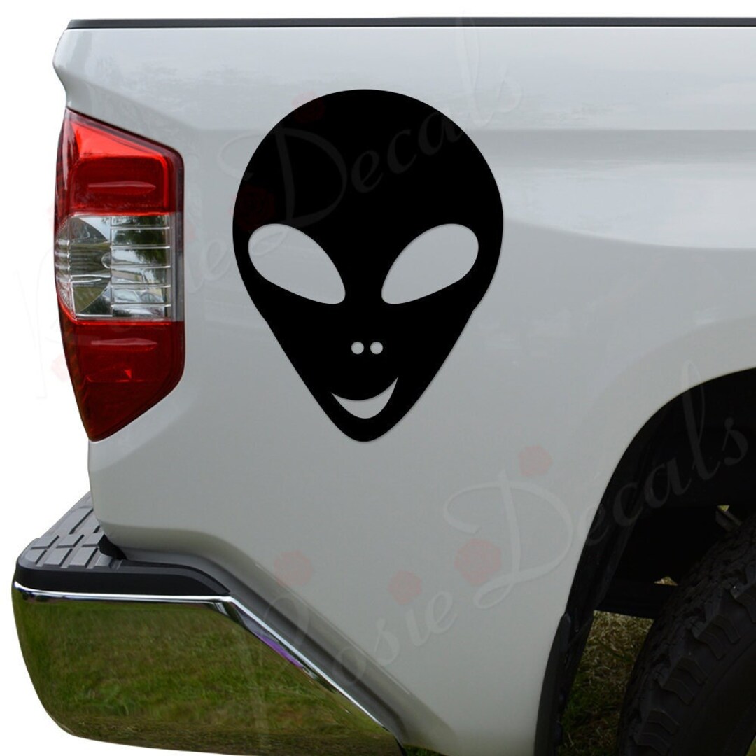 Alien Head Smiling Smirking Spaceship UFO Die Cut Vinyl Decal Sticker ...
