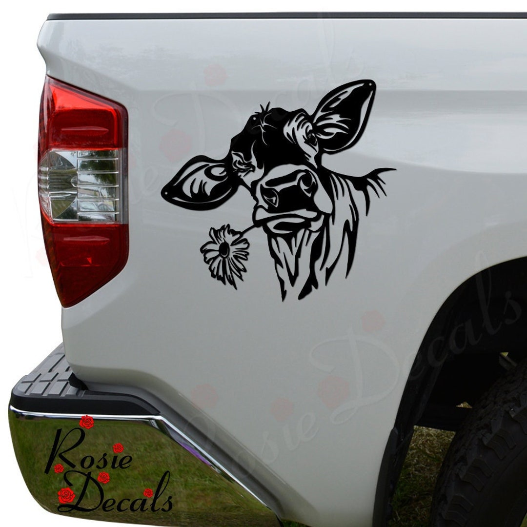 Cow Chewing Daisy Flower Cattle Farm Ranch Die Cut Vinyl Decal Sticker ...
