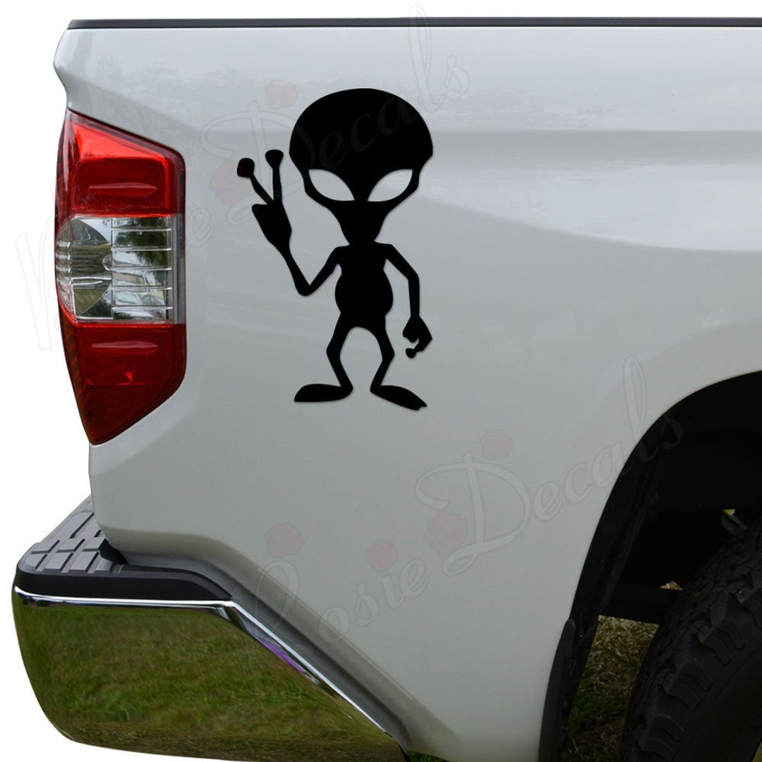 Alien Doing Peace Sign UFO Die Cut Vinyl Decal Sticker for Car Truck ...