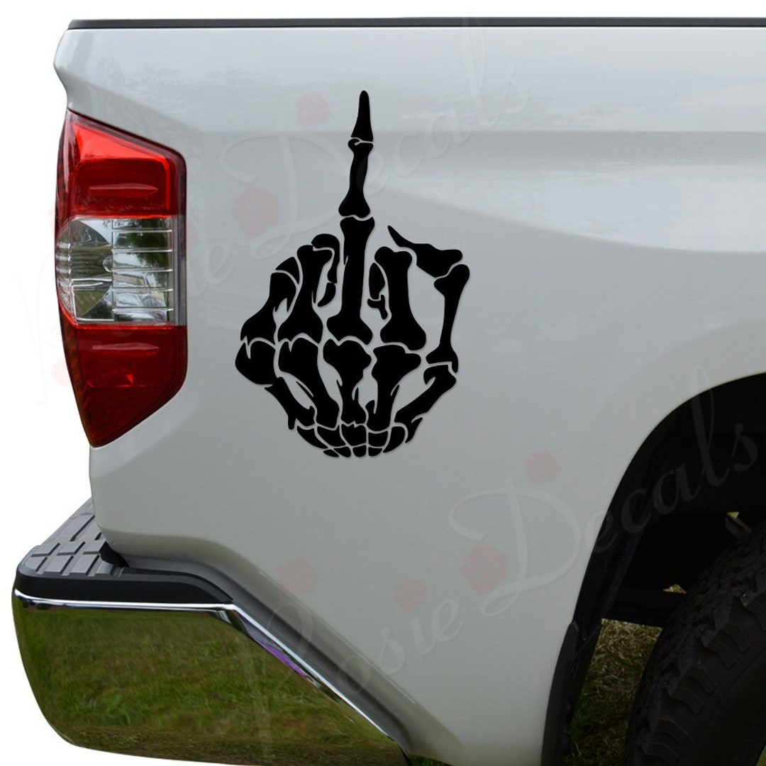 Left Fuck Middle Finger Flip Birdie Bad F U Skeleton Hand Die Cut Vinyl ...