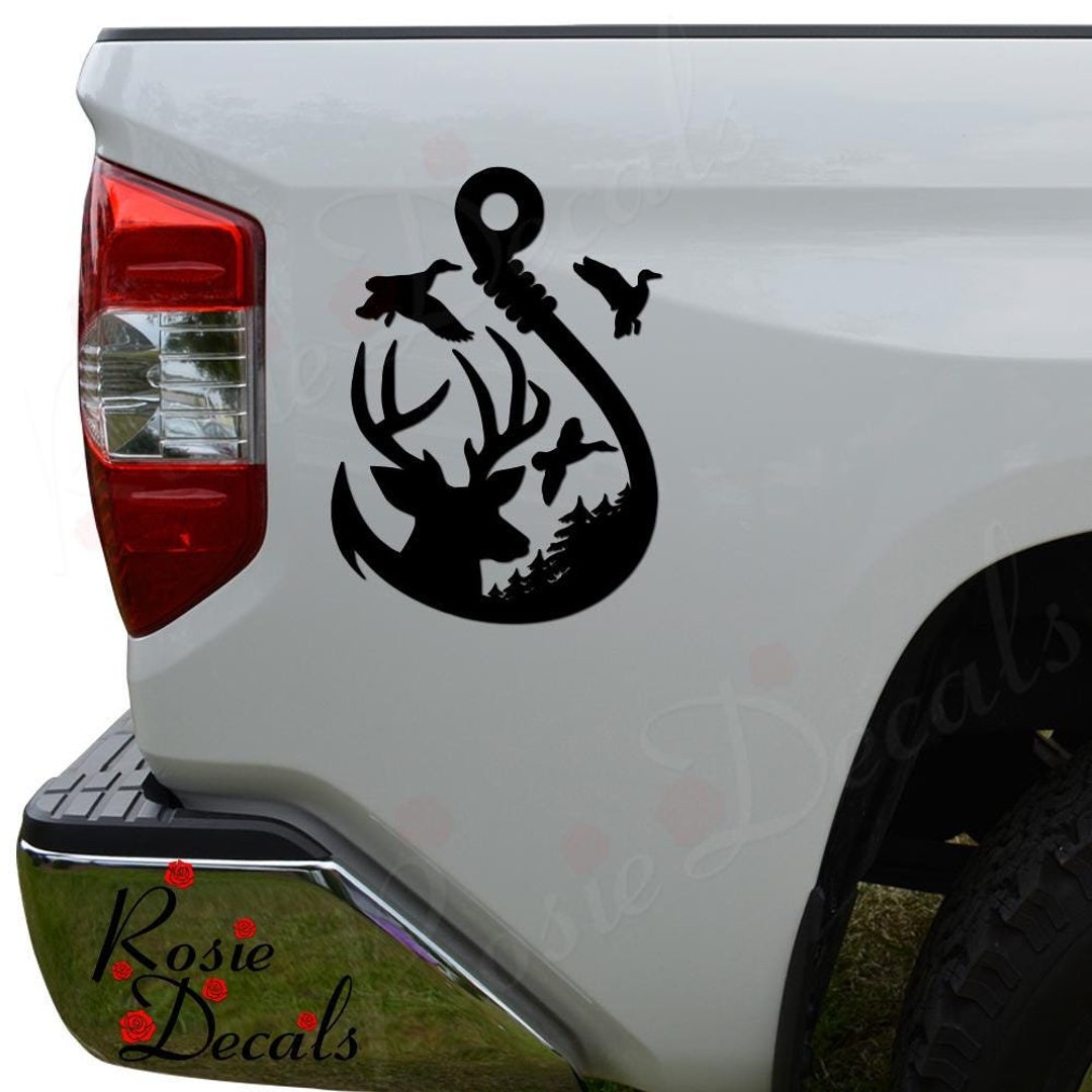 Fishing Fish Hook Deer Buck Duck Hunting Sportsman Die Cut Vinyl Decal ...