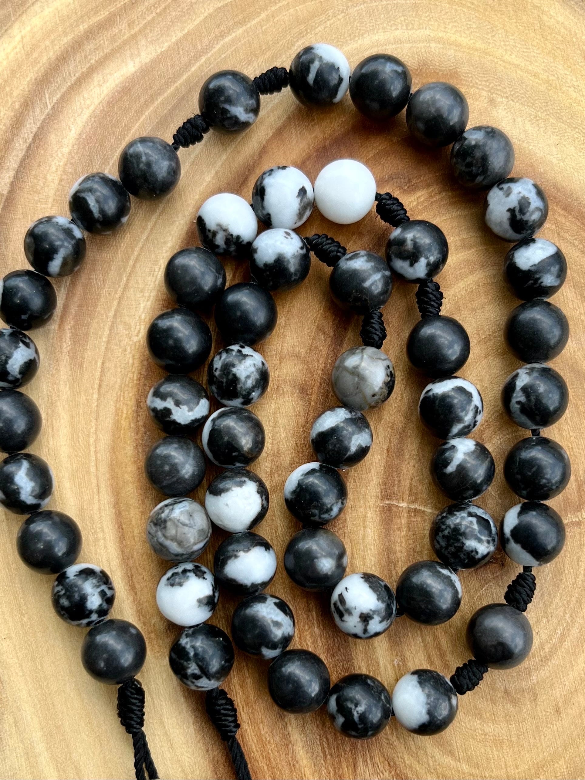 Stone Catholic Corded Rosary, Zebra Jasper, Miraculous Medal, Pardon ...