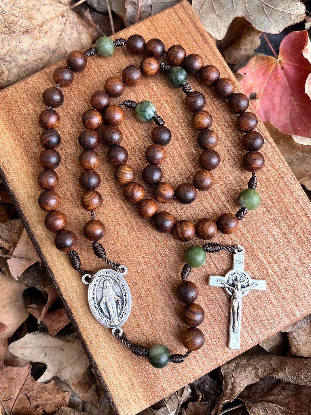 Catholic Rosewood Corded Rosary, Wood, Durable, Miraculous Medal, Saint ...