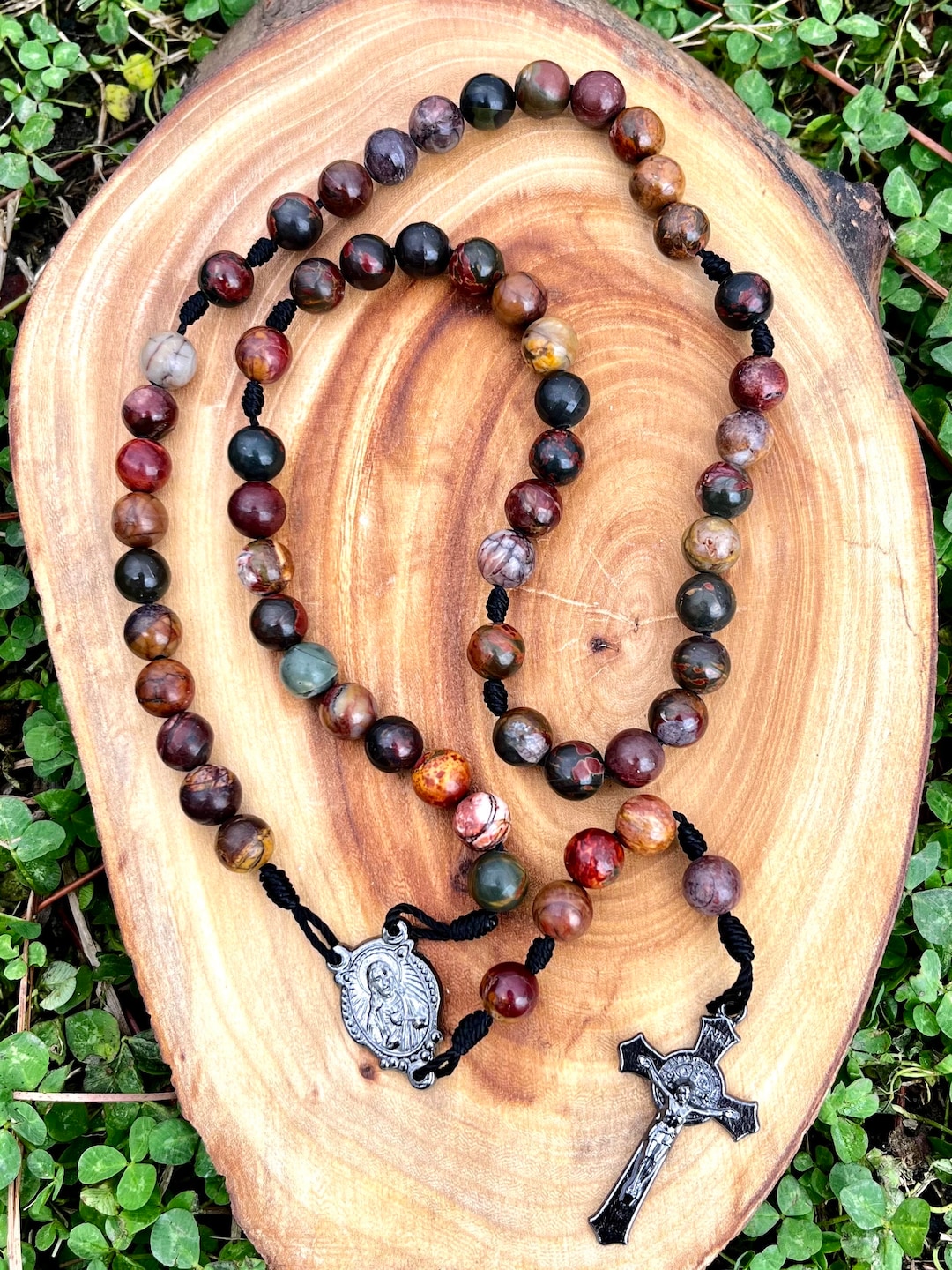 Catholic Stone Corded Rosary, Picasso Jasper, Sacred Heart, Saint ...