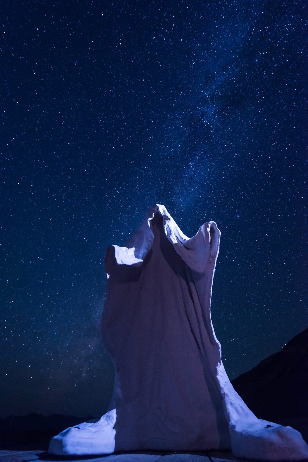 Shrouded Ghost Like Figure at Night, Ghostly Nevada Art Piece at Night ...